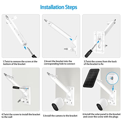 HOLACA 2-in-1 Wall Mount Bracket for Arlo Solar Panel/Arlo Pro 3/Arlo Ultra1&2/Arlo Essential/Arlo Pro 4 /eufyCam Outdoor Mount Accessories for Arlo pro 4 and Arlo Solar Panel (White)