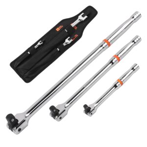 horusdy 3-piece breaker bar set, 1/4'', 3/8'' & 1/2'' drive, heavy duty breaker bars, 6'', 10'', 15'' length, with 180° rotatable head, chrome vanadium steel made.