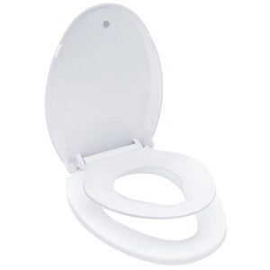 elongated toilet seat with toddler seat built in soft close, slow close family toilet seat with potty training seat white