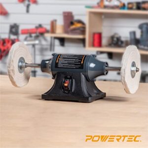 POWERTEC BF800 Slow Speed and Long Shift Bench Buffer Polisher with Buffing Wheels, 8 Inch Buffing & Polishing Bench Grinder Machine for Metal, Jewelry, Knives, Wood, Jade, and Plastic