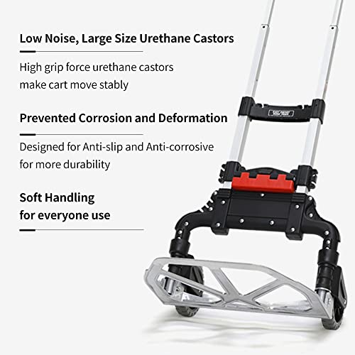 Easy Pocket Hand Cart Plus, Stair Climbing Shopping Cart by ROTIHOMESYS, Folding Hand Truck, Foldable for Easy Storage and Low Noise Swivel 6 Castors, 150LBS Weight Capacity with Telescoping Handle