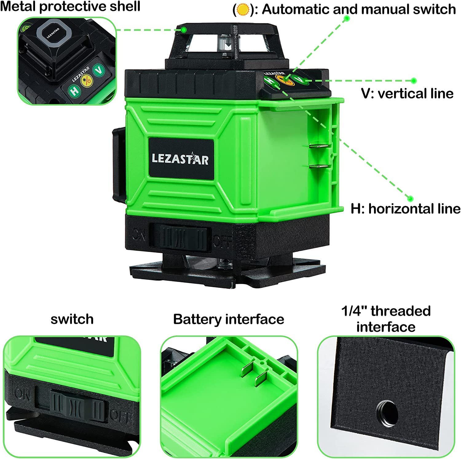 16 Line Lasers Level,4x360°Horizontal Vertical Cross Line Laser Level Tool with Remote Controller&2 Rechargeable Battery&Magnetic Rotating Stand&Hard Case for Picture Hanging/Construction/Tiling Floor