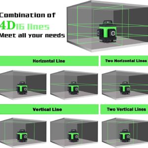 16 Line Lasers Level,4x360°Horizontal Vertical Cross Line Laser Level Tool with Remote Controller&2 Rechargeable Battery&Magnetic Rotating Stand&Hard Case for Picture Hanging/Construction/Tiling Floor