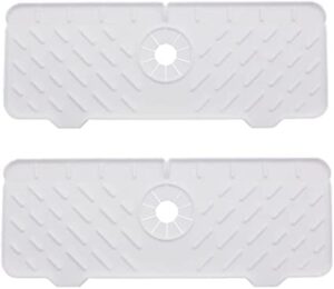 2 pcs silicone kitchen sink faucet mat / sink protector splash guard / silicone kitchen faucet drip catcher, white, 37cm x 17cm x 1.5cm