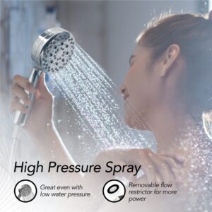 Handheld Shower Head with Hose, Detachable Shower Head With 5 Powerful Spray Settings for Low Water Pressure, Removable Flow Restrictor