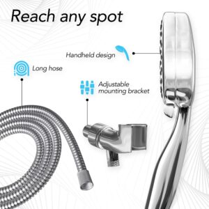 Handheld Shower Head with Hose, Detachable Shower Head With 5 Powerful Spray Settings for Low Water Pressure, Removable Flow Restrictor