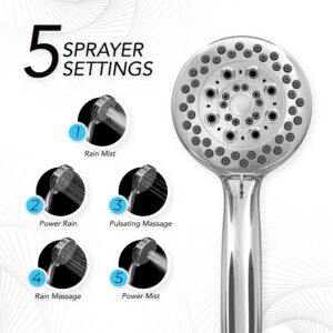 Handheld Shower Head with Hose, Detachable Shower Head With 5 Powerful Spray Settings for Low Water Pressure, Removable Flow Restrictor