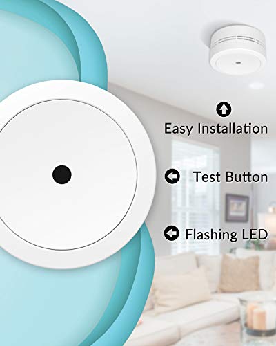 Ecoey Small Smoke Detector Alarm, 10 Year Fire Alarms Smoke Detectors with Built-in 3V Battery, Smoke Alarm with Big Test Button and Silence Function for House, FJ135, 2PACK