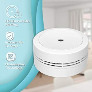 Ecoey Small Smoke Detector Alarm, 10 Year Fire Alarms Smoke Detectors with Built-in 3V Battery, Smoke Alarm with Big Test Button and Silence Function for House, FJ135, 2PACK