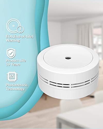 Ecoey Small Smoke Detector Alarm, 10 Year Fire Alarms Smoke Detectors with Built-in 3V Battery, Smoke Alarm with Big Test Button and Silence Function for House, FJ135, 2PACK