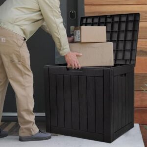 realife Deck Box 30 Gallon Outdoor Storage Box with Wheels, Waterproof Delivery Box with Lock for Patio Tools, Outdoor Cushions Pillows, Garden Supplies, Pet Stuff and Pool Accessories, Black