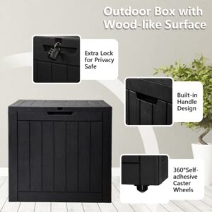 realife Deck Box 30 Gallon Outdoor Storage Box with Wheels, Waterproof Delivery Box with Lock for Patio Tools, Outdoor Cushions Pillows, Garden Supplies, Pet Stuff and Pool Accessories, Black