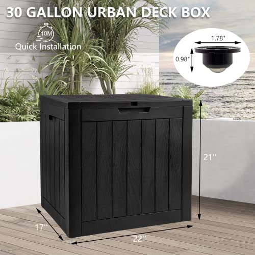 realife Deck Box 30 Gallon Outdoor Storage Box with Wheels, Waterproof Delivery Box with Lock for Patio Tools, Outdoor Cushions Pillows, Garden Supplies, Pet Stuff and Pool Accessories, Black