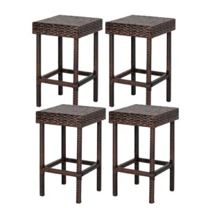 frithjill patio bar stool set of 4, outdoor wicker 24-inch bar height stools, brown backyard rattan chair