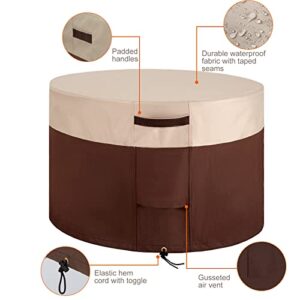 ELEXTYLE Waterproof Round Fire Pit Cover 36 Inch Heavy Duty Patio Fire Table Cover 600D Oxford Fabric Outdoor Fire Bowl Cover Durable Covers for Outdoor Fire Pits,36”D X 24”H