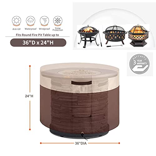 ELEXTYLE Waterproof Round Fire Pit Cover 36 Inch Heavy Duty Patio Fire Table Cover 600D Oxford Fabric Outdoor Fire Bowl Cover Durable Covers for Outdoor Fire Pits,36”D X 24”H