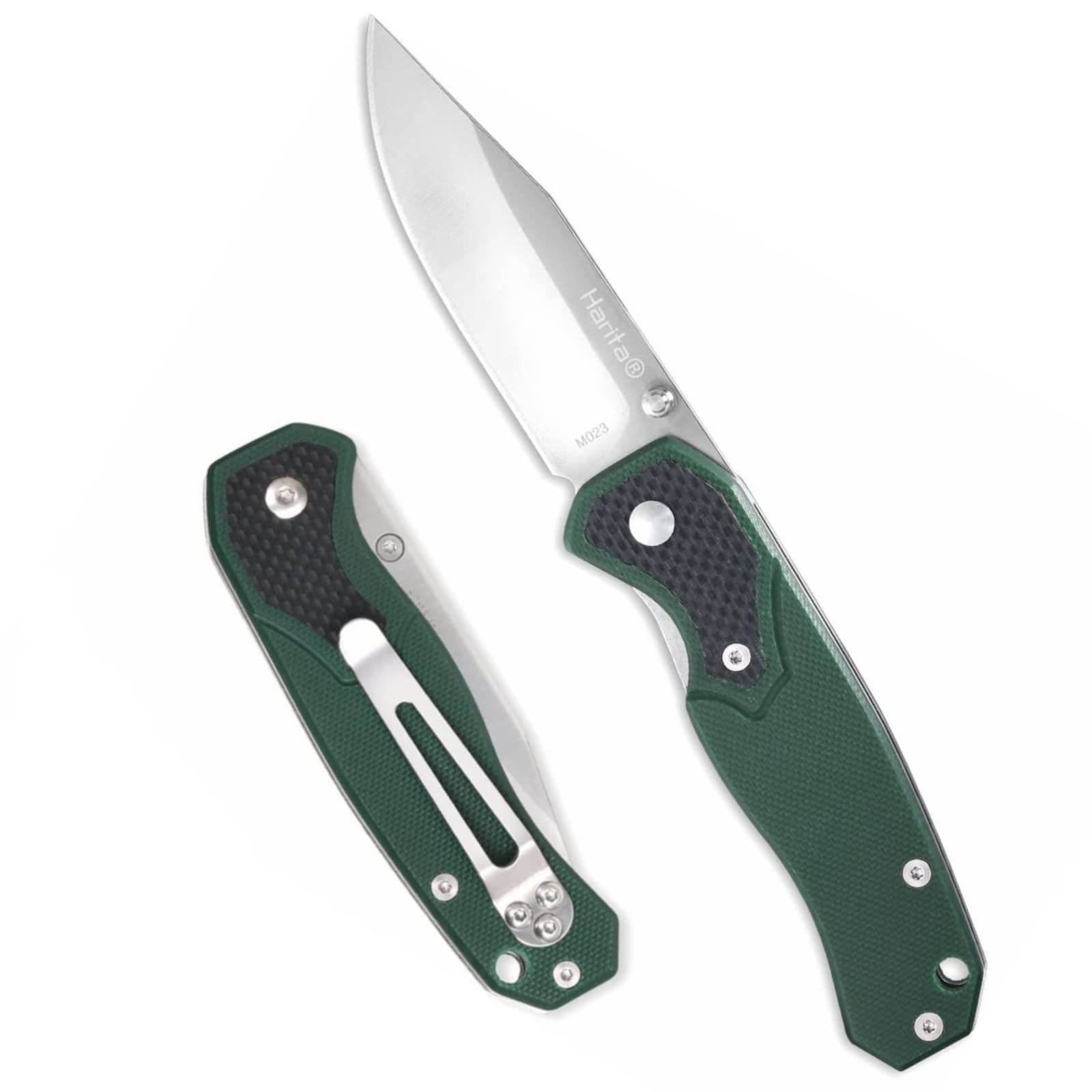 Outdoor Pocket Knife for Men with G10 Handle and 2.6-inch 8Cr13MoV Stainless Steel Blade, Portable Pocket Clip, Safety Liner Lock, Dark Green