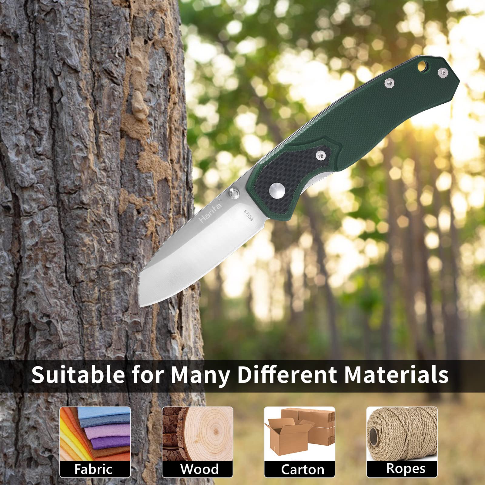 Outdoor Pocket Knife for Men with G10 Handle and 2.6-inch 8Cr13MoV Stainless Steel Blade, Portable Pocket Clip, Safety Liner Lock, Dark Green