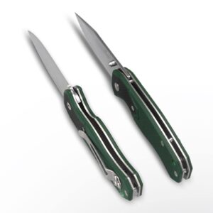 Outdoor Pocket Knife for Men with G10 Handle and 2.6-inch 8Cr13MoV Stainless Steel Blade, Portable Pocket Clip, Safety Liner Lock, Dark Green