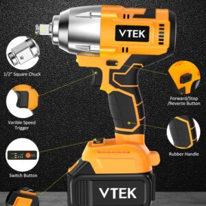 VTEK Brushless Impact Wrench 1/2 Inch Cordless Impact Wrench,Max Torque 700N.m Impact Gun 515 ft-lbs for Car Tiers