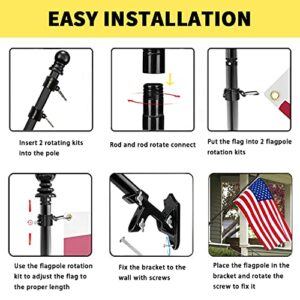 AIVIIN 6FT House Flag Pole Kit, Aluminum Bracket Wall Mounted for Residential Porch Garden Yard Truck Boat Commercial, Black