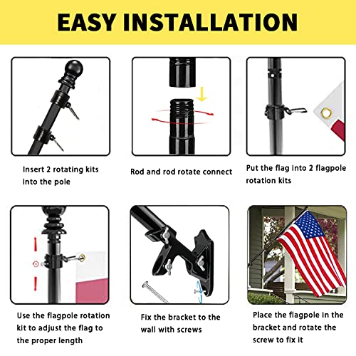 AIVIIN 6FT House Flag Pole Kit, Aluminum Bracket Wall Mounted for Residential Porch Garden Yard Truck Boat Commercial, Black