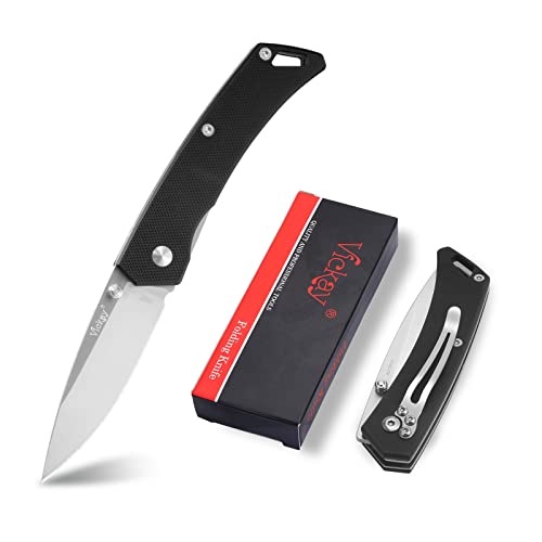 Vickay Pocket Knife Folding Knife with Non-Skid G-10 Handle, 2.7in 8Cr13MoV Stainless Steel Blade, Belt Clip, Lanyard Hole - Perfect for Camping, Hiking, and Daily Use