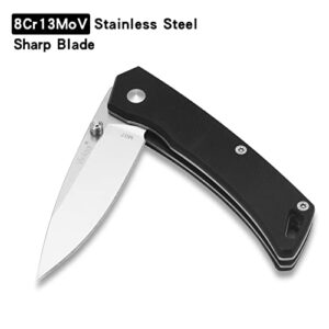 Vickay Pocket Knife Folding Knife with Non-Skid G-10 Handle, 2.7in 8Cr13MoV Stainless Steel Blade, Belt Clip, Lanyard Hole - Perfect for Camping, Hiking, and Daily Use