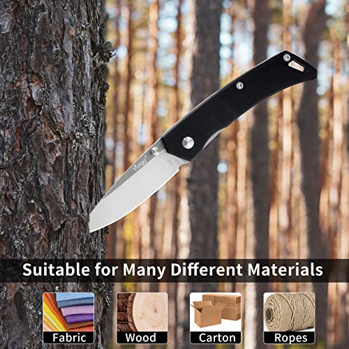 Vickay Pocket Knife Folding Knife with Non-Skid G-10 Handle, 2.7in 8Cr13MoV Stainless Steel Blade, Belt Clip, Lanyard Hole - Perfect for Camping, Hiking, and Daily Use