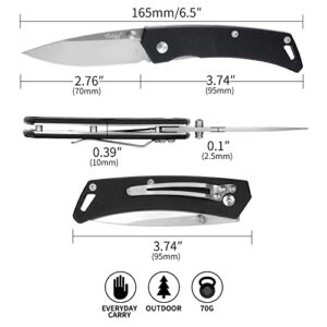 Vickay Pocket Knife Folding Knife with Non-Skid G-10 Handle, 2.7in 8Cr13MoV Stainless Steel Blade, Belt Clip, Lanyard Hole - Perfect for Camping, Hiking, and Daily Use