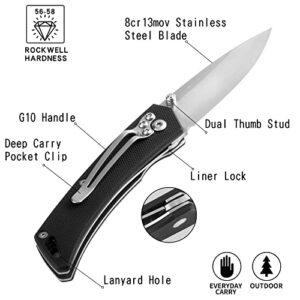 Vickay Pocket Knife Folding Knife with Non-Skid G-10 Handle, 2.7in 8Cr13MoV Stainless Steel Blade, Belt Clip, Lanyard Hole - Perfect for Camping, Hiking, and Daily Use