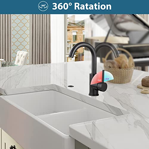 Midanya Matte Black Bar Sink Faucet for Bathroom Kitchen Small RV Campers Farmhouse Vanity Lavatory Faucet Single Handle Utility Marine Outdoor Faucet with Cover Plate, Water Supply Lines