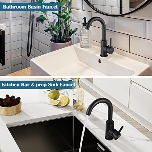 Midanya Matte Black Bar Sink Faucet for Bathroom Kitchen Small RV Campers Farmhouse Vanity Lavatory Faucet Single Handle Utility Marine Outdoor Faucet with Cover Plate, Water Supply Lines