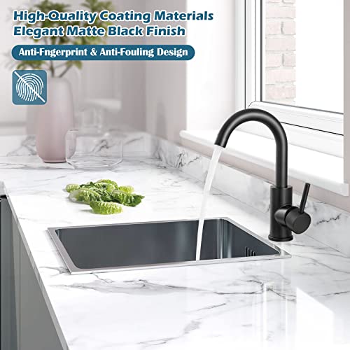 Midanya Matte Black Bar Sink Faucet for Bathroom Kitchen Small RV Campers Farmhouse Vanity Lavatory Faucet Single Handle Utility Marine Outdoor Faucet with Cover Plate, Water Supply Lines