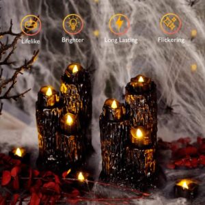 Homemory 24-Pack Melting Black Candles Battery Operated Tea Lights, Halloween Flameless Flickering Candles, Ideal for Holiday Decor, Theme Party, Dia 1-2/5" x H 1-1/4''