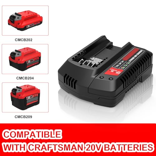 Bakipante 2Pack 20V 6.0Ah Lithium Battery Replacement for Craftsman CMCB202 CMCB204 CMCB0206 and CMCB104 Charger Replacement for Craftsman Compatible with V20 Tools