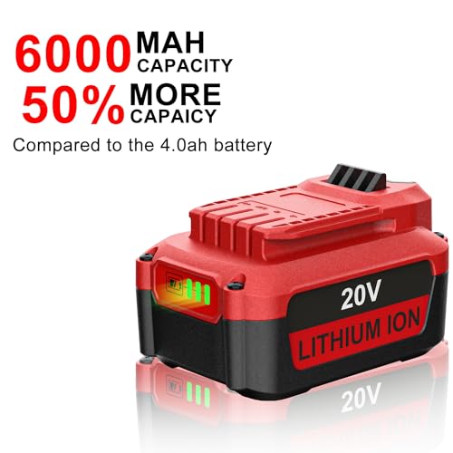 Bakipante 2Pack 20V 6.0Ah Lithium Battery Replacement for Craftsman CMCB202 CMCB204 CMCB0206 and CMCB104 Charger Replacement for Craftsman Compatible with V20 Tools