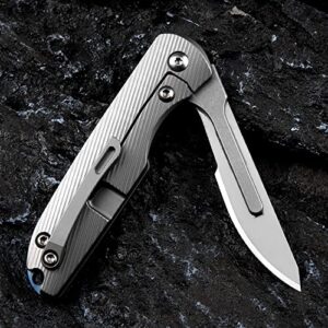 OLITANS T077 Folding Scalpel Mini Pocket knife with 10pcs #24 Replaceable Blade, CNC Machined Tc4 Handles Frame Lock Pocket Clip, 1.02oz