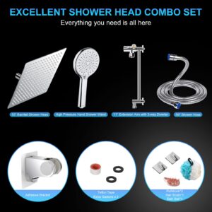 Luxsego 10-Inch Ultra-Thin Stainless Steel Rainfall Showerhead with 3-Way Diverter, Handheld Shower, and Adjustable Extension Arm