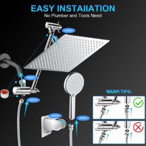 Luxsego 10-Inch Ultra-Thin Stainless Steel Rainfall Showerhead with 3-Way Diverter, Handheld Shower, and Adjustable Extension Arm