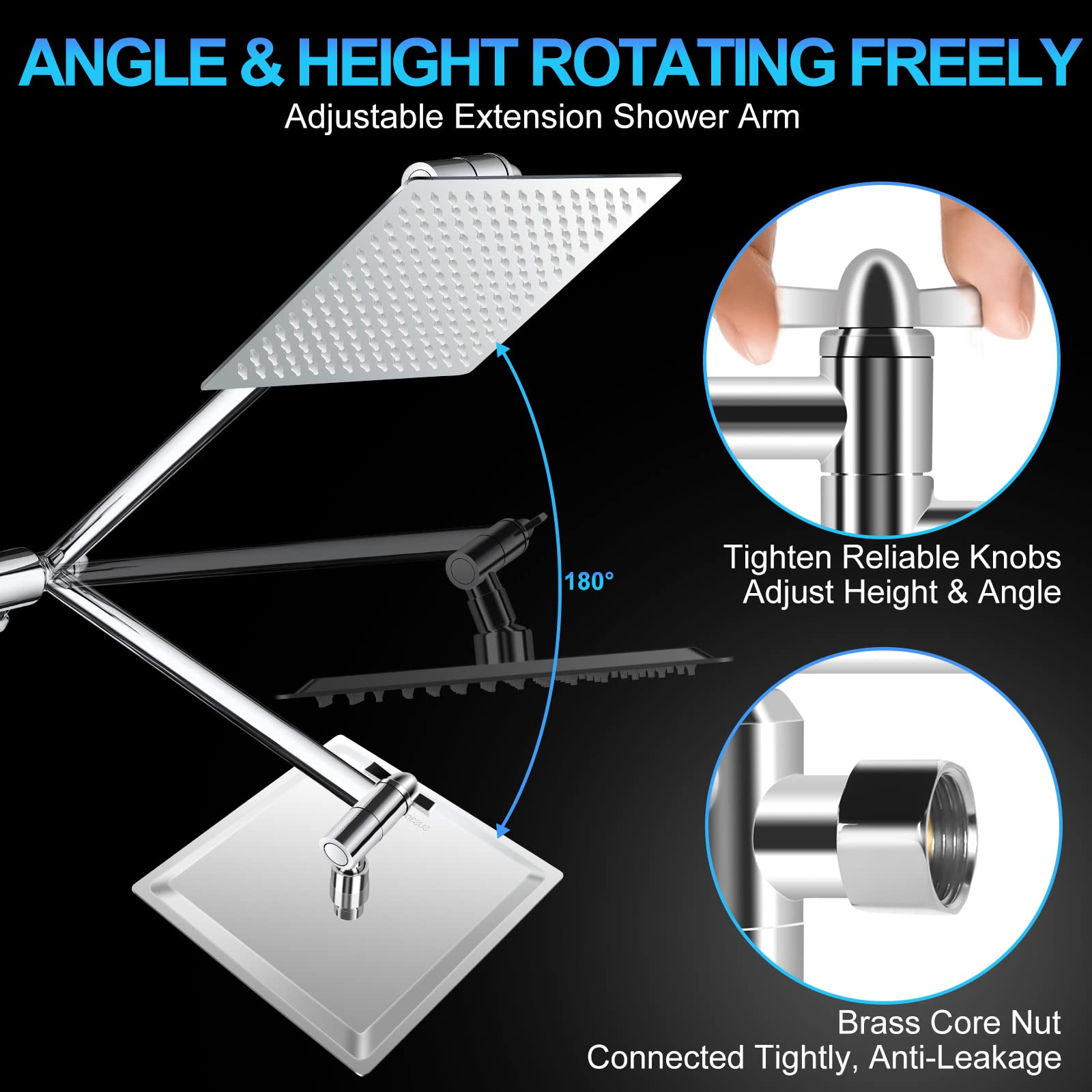 Luxsego 10-Inch Ultra-Thin Stainless Steel Rainfall Showerhead with 3-Way Diverter, Handheld Shower, and Adjustable Extension Arm