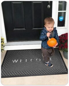 color&geometry welcome mats outdoor door mat outside entrance, 24"x36" door mats outdoor entrance, heavy duty non slip waterproof rubber outside door mats, entry rug for entryway, patio, blackgrey