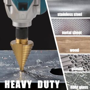 Vearter HSS Straight Groove Step Drill Bits, 1/8" - 1/2" Unibit 13 Steps M2 Material Titanium Coated Hex Shank for Drilling Holes in Stainless Steel Aluminium Sheet Metal Wood Plastic PVC