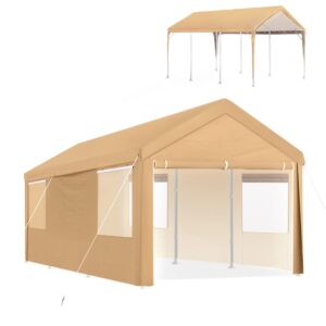 carport canopy 10x20 heavy duty car canopy with removable sidewalls portable carport garage tent boat shelter market stall, with 4 windows yellow