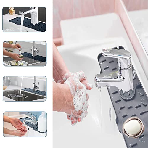 MANDINA 3pcs Silicone Faucet Handle Drip Catcher Tray, Kitchen Faucet Sink Splash Guard, Sink Protectors for Kitchen Sink, Silicone Faucet Water Catcher Mat, Drainer Pad Drying Mat for Kitchen