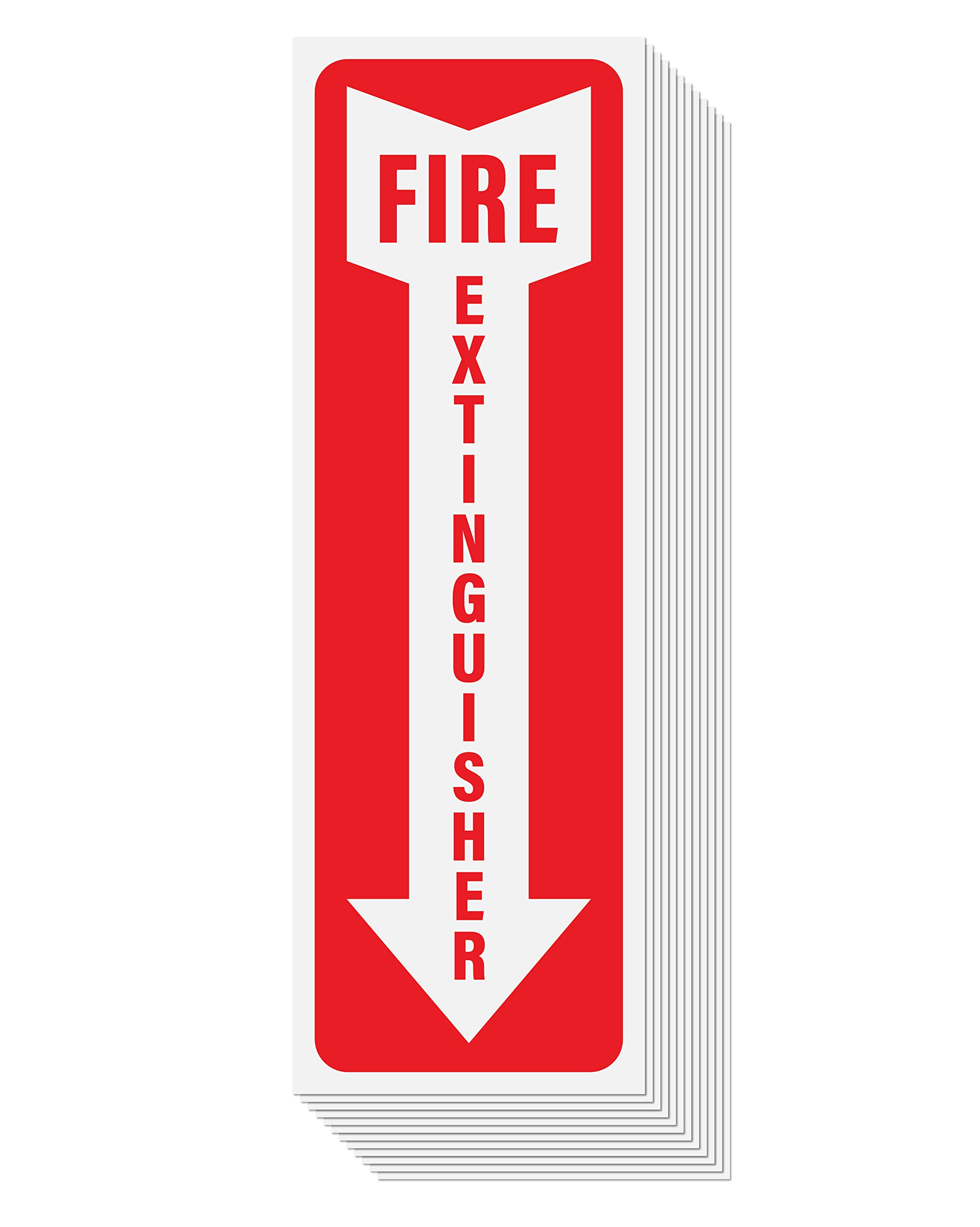 Fire Extinguisher Sign Stickers 12 Pack, 4" x 12" | Arrow Down Safety Decal Sticker Signs in Durable Self Adhesive Weatherproof Vinyl for use in Home, Office, Boat