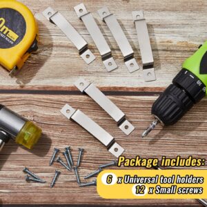 Tape Measure Clip Tape Measure Holder Bench Belt Universal Tool with Screws Stainless Steel Tool Hanger Storage Dock for Mount Drill Power Tape Measures and Belt Clips (6 Pcs, Silver)