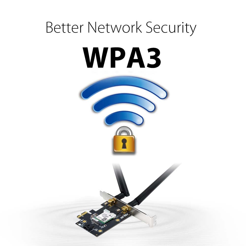 ASUS AX1800 PCIe WiFi Adapter (PCE-AX1800) - WiFi 6, Bluetooth 5.2, Ultra-Low Latency Wireless, 2 External Antenna, Supporting Total Data Rate up to 1800Mbps, WPA3 Network Security, OFDMA and MU-MIMO