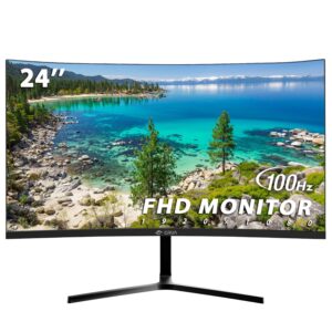 crua 24" curved monitor, fhd(1920×1080p) 2800r 100hz, 99% srgb color gamut computer monitors, 3-sided narrow bezel and filter blue light function, desktop pc monitor(hdmi, vga)- machine black