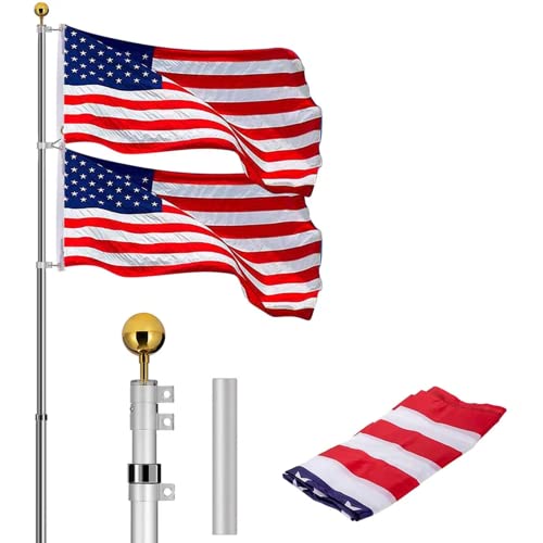 Elevens Telescopic Flag Pole Kit Outdoor In Ground Flagpole Garden Flag Pole Holder Heavy Duty Aluminum Telescopic Flagpole for Residential or Commercial,20ft